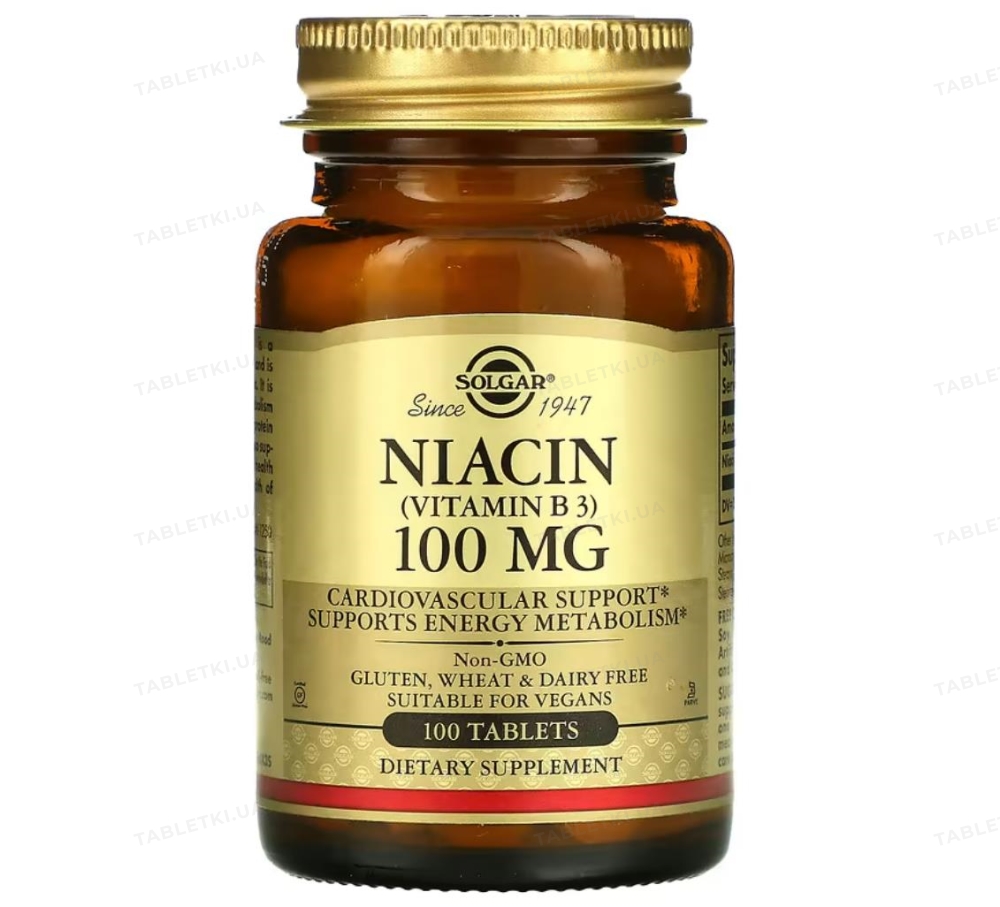 Ніацин Solgar Niacin (Vitamin B3) 100 мг таблетки №100 : інструкція ...