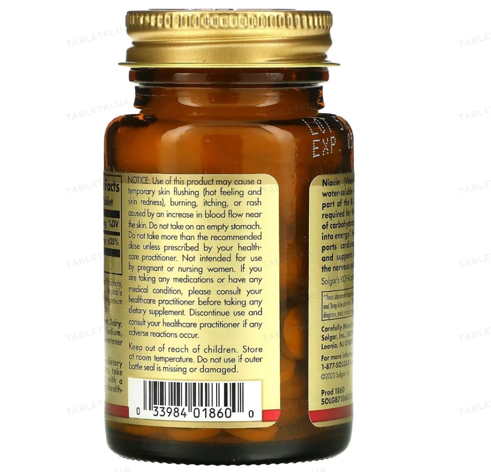 Ніацин Solgar Niacin (Vitamin B3) 100 мг таблетки №100 : інструкція + ціна в аптеках | Tabletki.ua