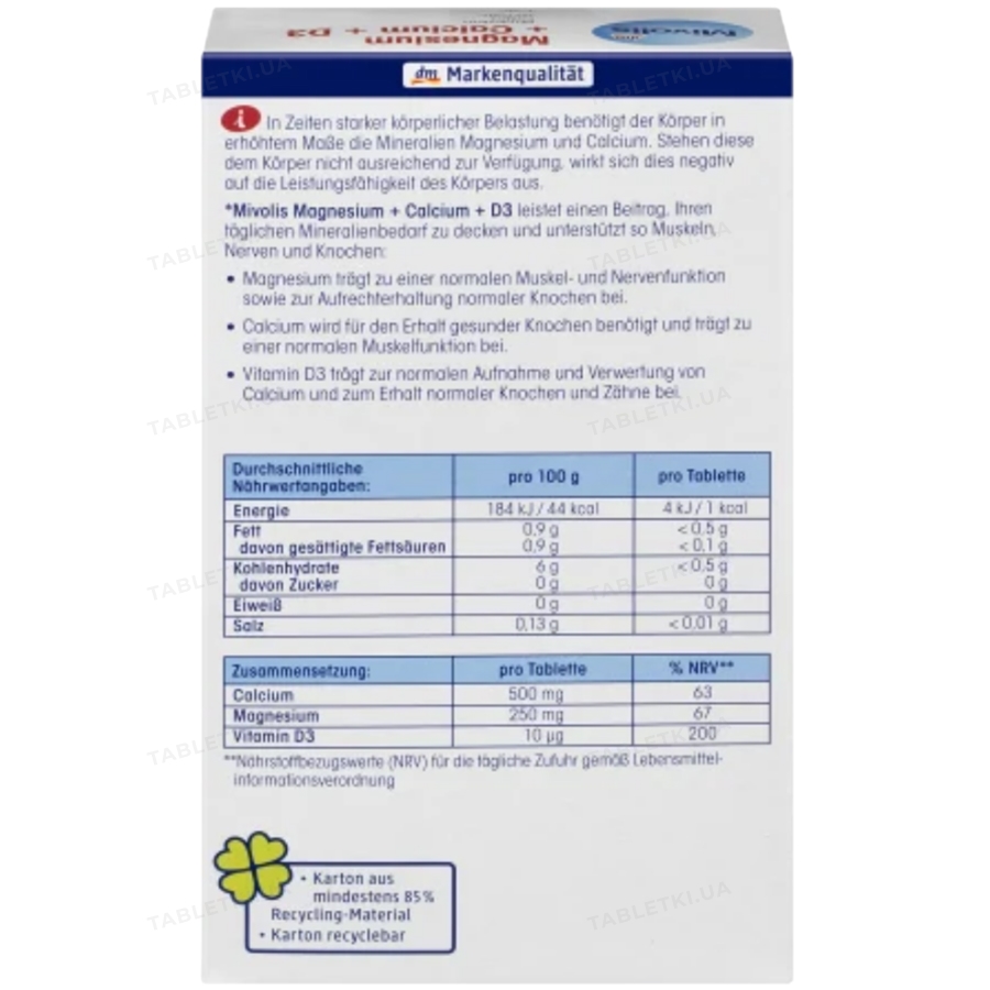 Mivolis Magnesium + Calcium + D3: інструкція + ціна в аптеках | Tabletki.ua