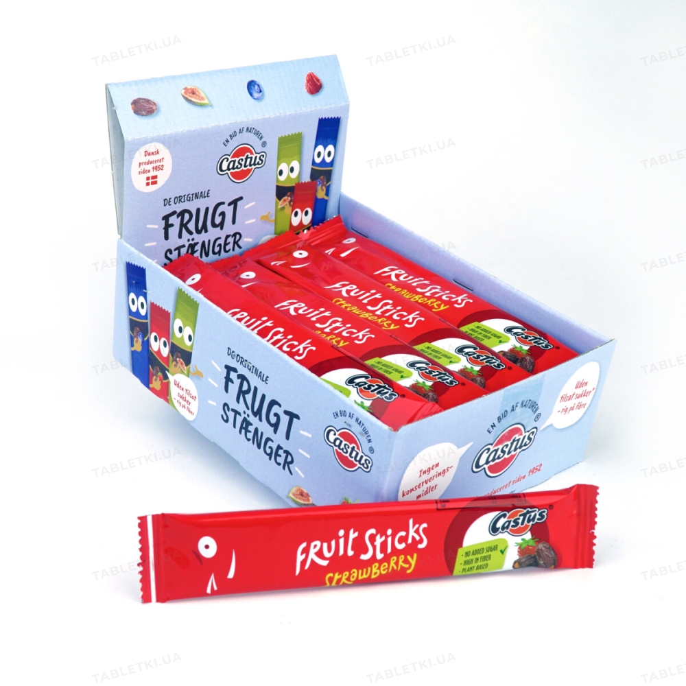 Батончик Castus Fruit Sticks на фініковій основі зі смаком полуниці, 20 ...